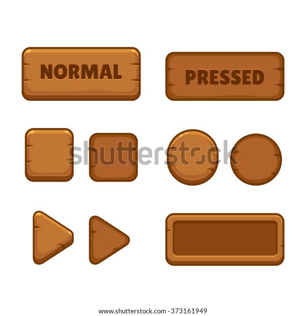 Cartoon Wooden Buttons Set Different Shapes: เวกเตอร์สต็อก (ปลอดค่า ...