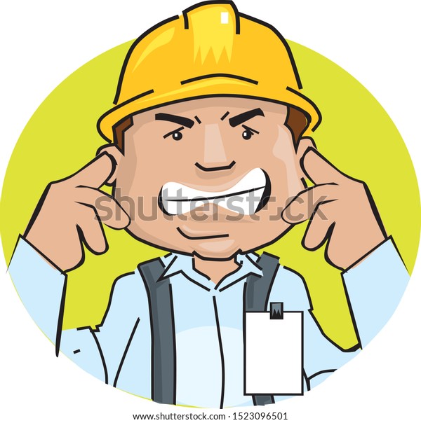 Cartoon Worker Wearing Hard Hat Covering Stock Vector (Royalty Free ...