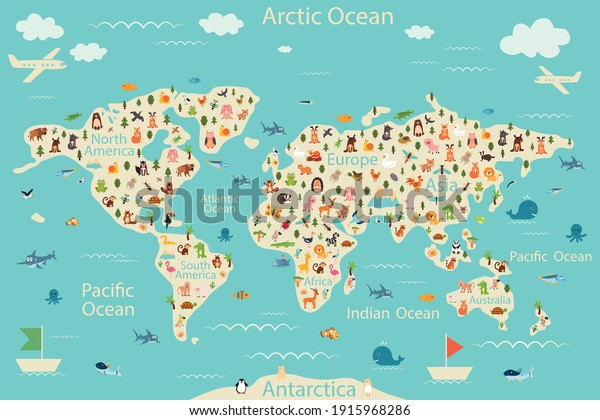 Mapa del mundo de caricaturas con: vector de stock (libre de regalías ...