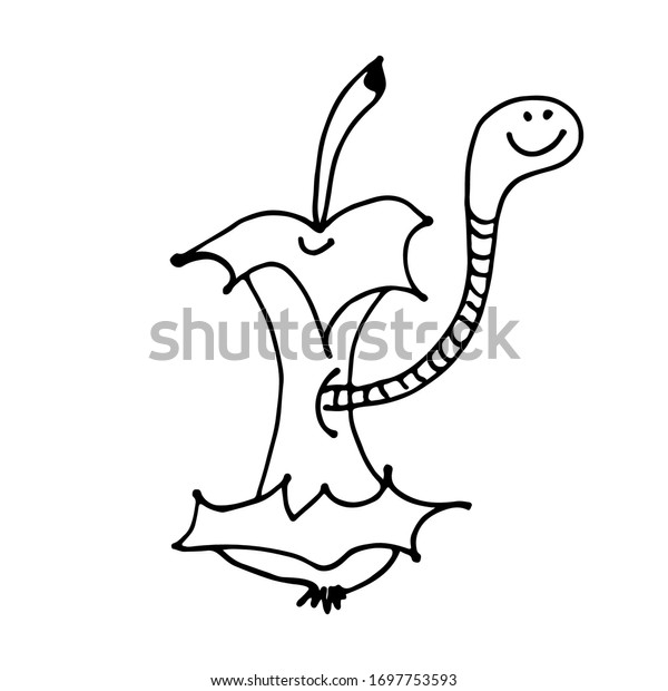 Cartoon Worm Apple Core Hand Drawn Stock Vector (Royalty Free ...