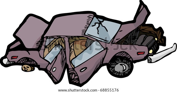 Cartoon Wrecked Automobile Broken Windshield 스톡 벡터(로열티 프리) 68855176