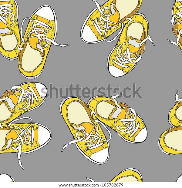 Cartoon Yellow Sneakers Vector Seamless Pattern Stock Vector (Royalty ...