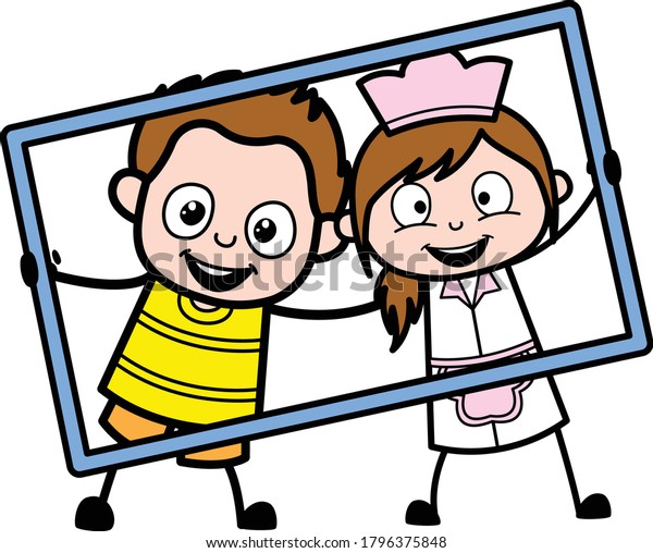 Cartoon Young Boy Frame Waitress Character Stock Vector (Royalty Free ...