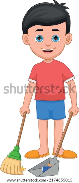 Cartoon Young Boy Sweeping Floor Stock Vector (Royalty Free) 2174855015 ...