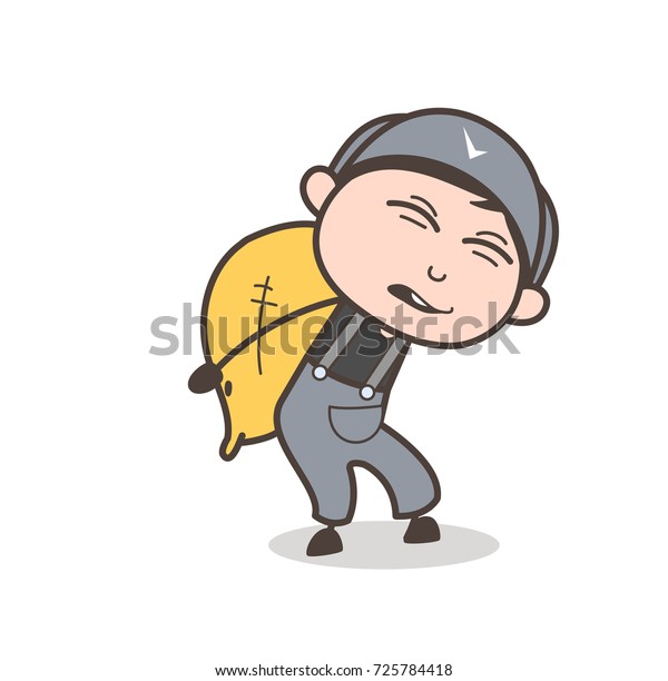 Cartoon Young Boy Trying Carry Heavy Stock Vector (Royalty Free) 725784418