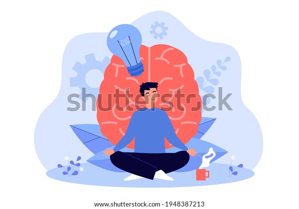 Cartoon Young Man Practicing Meditation Flat Stock Vector (Royalty Free ...