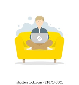 Cartoon Young Man Sitting Sofa Laptop Stock Vector (Royalty Free ...