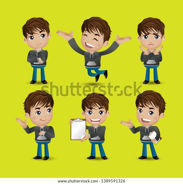 Cartoon Young People Men Different Poses Stock Vector (Royalty Free ...