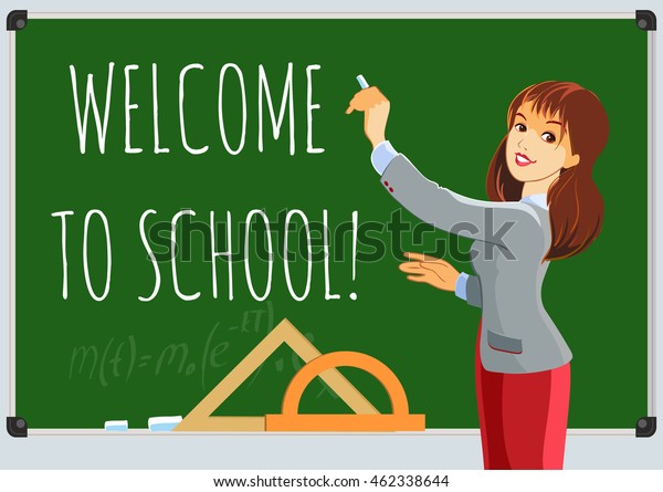 Cartoon Young Teacher Wrote On School Stock Vector (Royalty Free ...