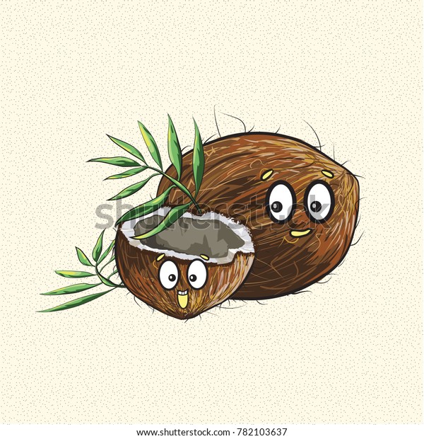 Cartoonish Coconut Doodle Cute Coconuts Smiling Stock Vector (Royalty ...