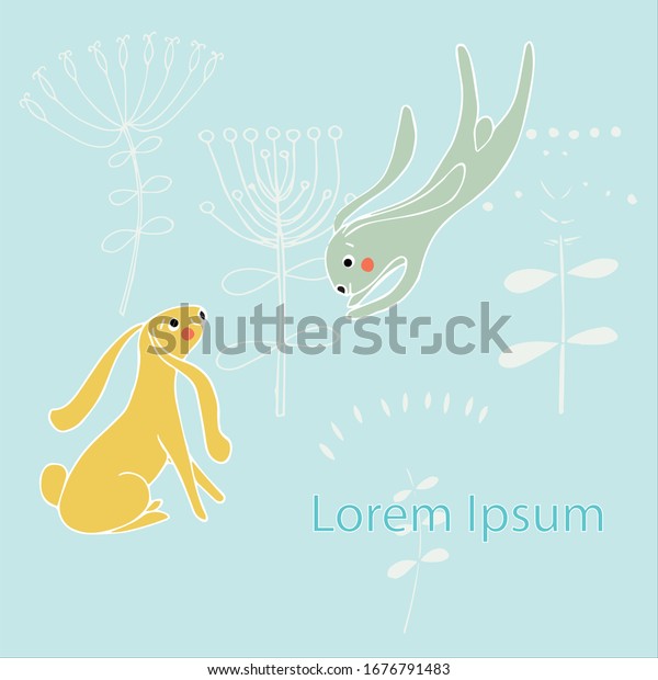 Cartoons Hare Background On Blue Lorem Stock Vector (Royalty Free ...