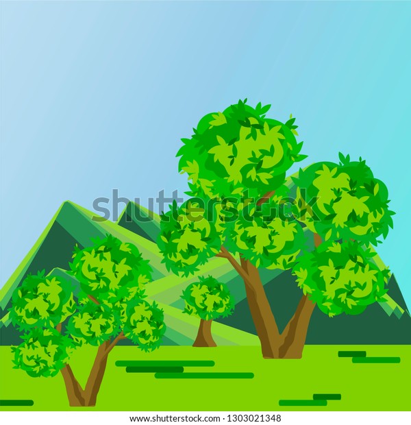 Cartoons Landscape Background Green Tree Mountain Stock Vector (Royalty ...