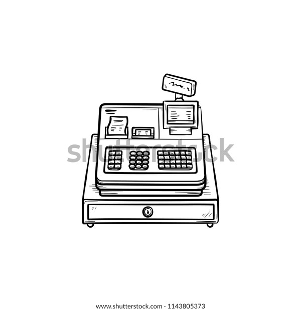 Cash Register Machine Hand Drawn Outline Stock Vector (Royalty Free ...