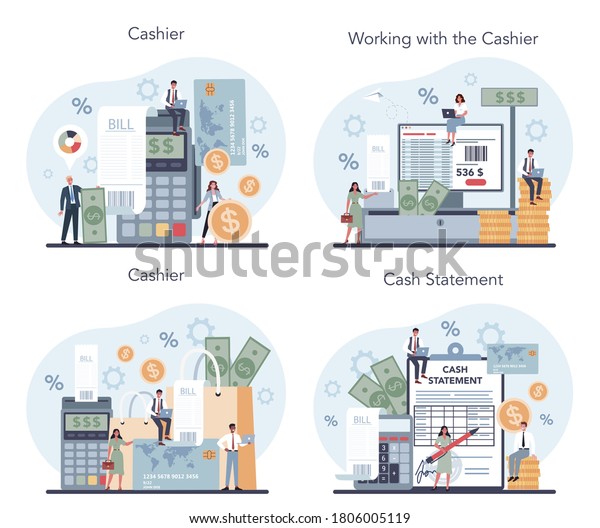 Cashier Concept Set Worker Behind Cashier Stock Vector (Royalty Free ...