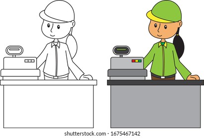 Cashier Cute Cartoon Vector Drawing Occupationjob Stock Vector (Royalty ...