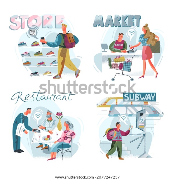 Cashless Payment Set Vector Illustration Cartoon Stock Vector (Royalty ...