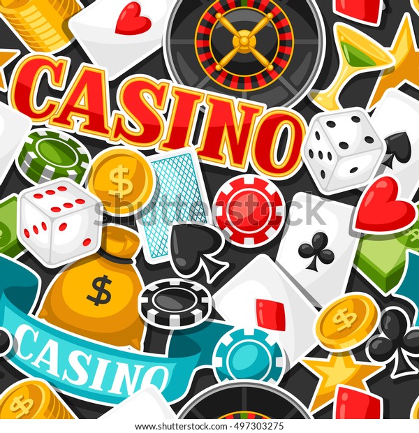 Casino Gambling Seamless Pattern Game Sticker Stock Vector (Royalty ...