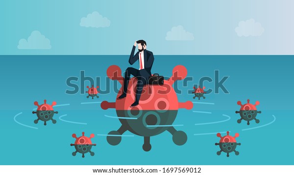 Castaway Businessman Feeling Anxiety While Sitting Stock Vector ...