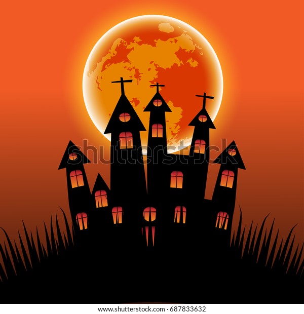 Castle Dark Red Blood Moon Background Stock Vector (Royalty Free ...