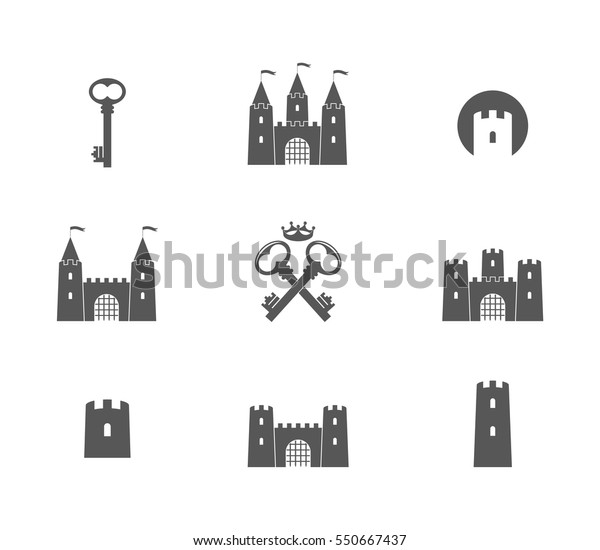 Castle Icon Set Old Castles Keys Stock Vector (Royalty Free) 550667437 ...