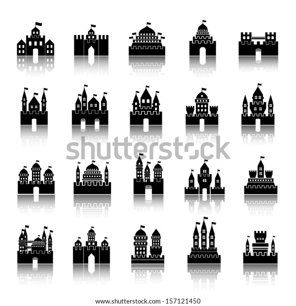 Castle Icons Set Isolated On White Stock Vector (Royalty Free ...