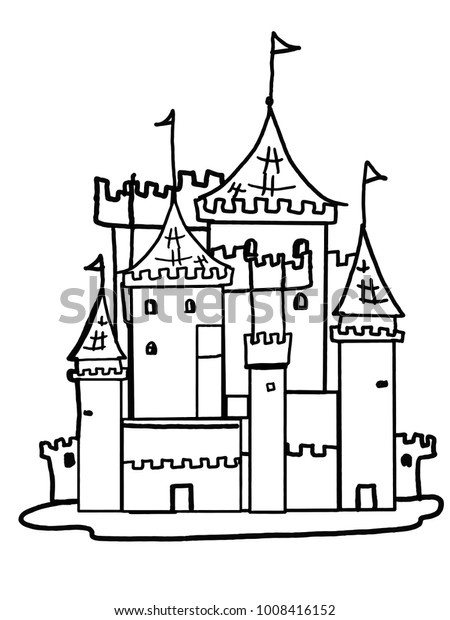Castle Illustration Drawing Coloring White Background Stock Vector ...