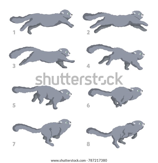 Cat Animation Cat Runs Jumps Sprite 库存矢量图（免版税）787217380