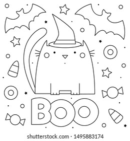 Cat Bats Coloring Page Black White 스톡 벡터(로열티 프리) 1495883174 | Shutterstock