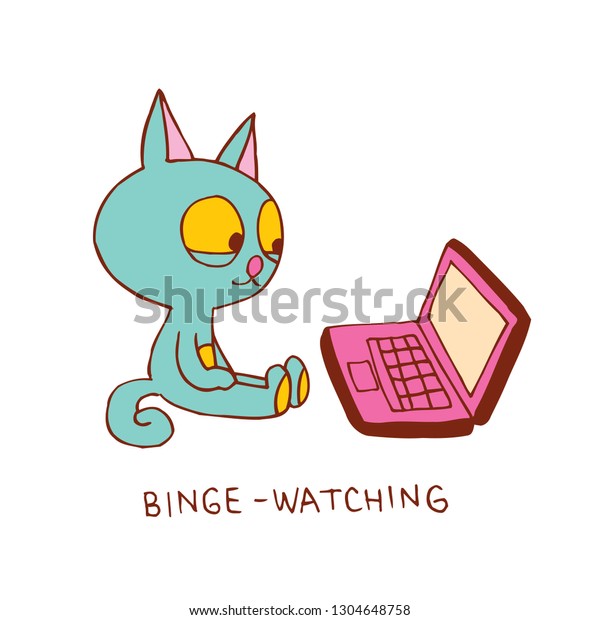 Cat Binge Watching Stock Vector (Royalty Free) 1304648758 | Shutterstock