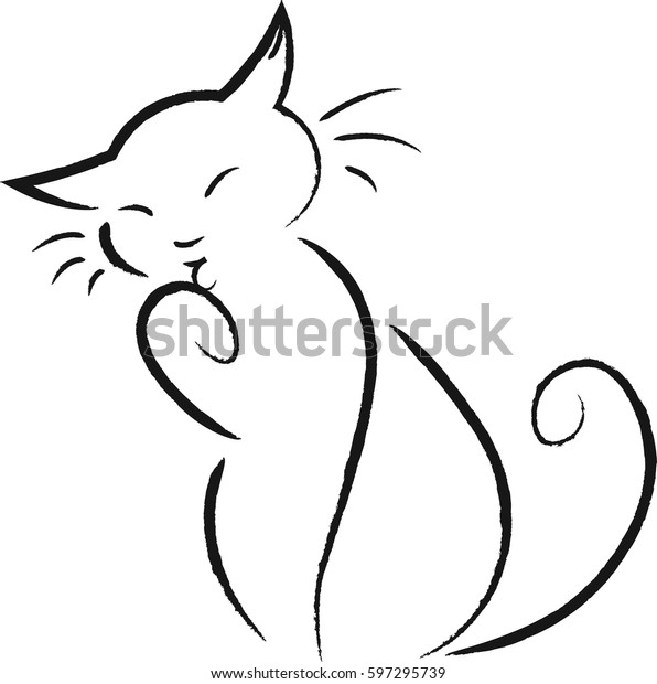 Cat Contour Tattoo Stock Vector (Royalty Free) 597295739