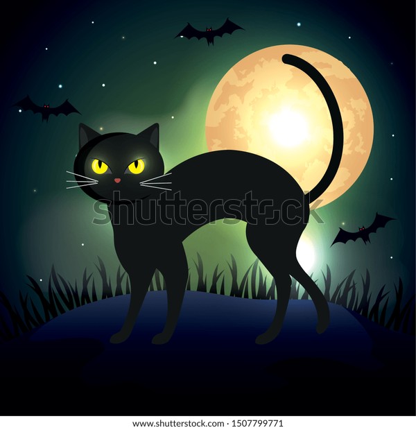 Cat Dark Night Halloween Scene Stock Vector (Royalty Free) 1507799771 ...