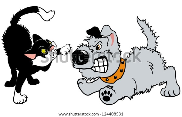 Cat Dog Fightingcartoon Illustration Isolated On Stock Vector (Royalty ...