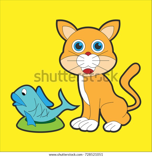 Cat Eat Fish Vector Cartoon: เวกเตอร์สต็อก (ปลอดค่าลิขสิทธิ์) 728521051 ...