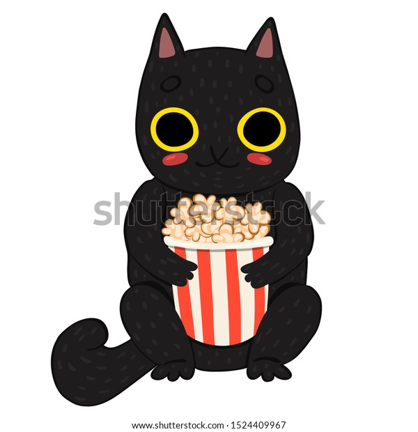 Cat Eating Popcorn Isolated On White Stock Vector (Royalty Free ...
