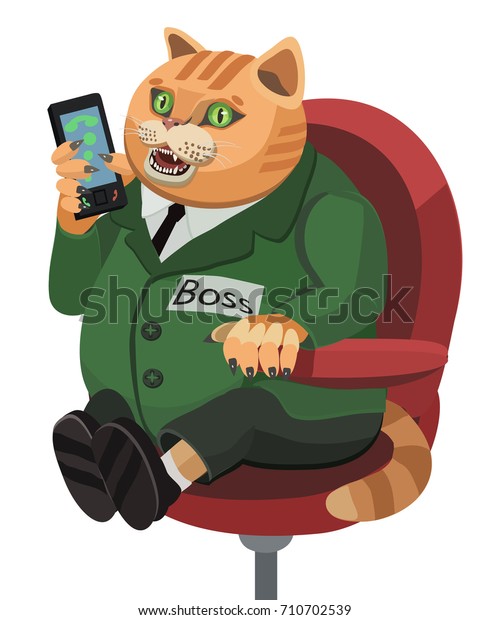 Cat Fat Man Boss Talking On Stock Vector (Royalty Free) 710702539 ...