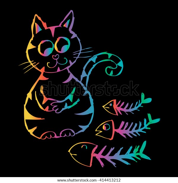 Cat Fish Bone Hand Drawing Illustration Stock Vector (Royalty Free ...