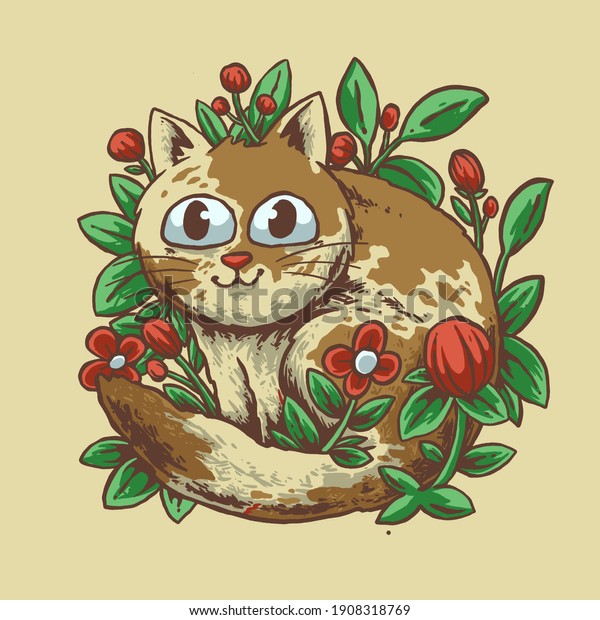 Cat Flower Illustration Design Design Can Stock Vector (Royalty Free ...