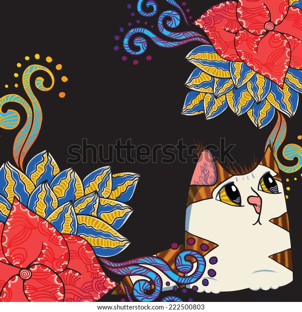 Cat Flowers Cartoon Vector Illustration Stock Vector (Royalty Free ...