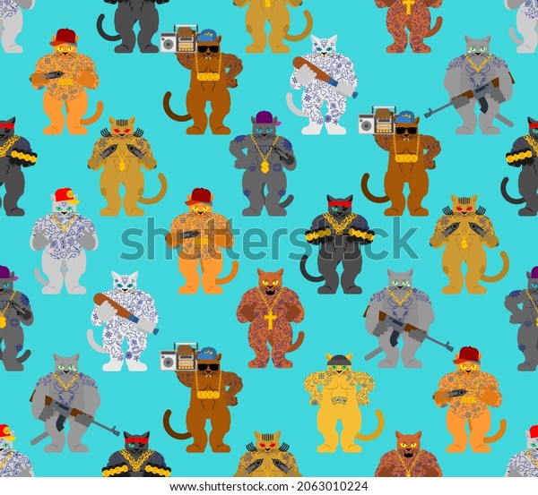 Cat Gang Pattern Seamless Cat Gangsta Stock Vector (Royalty Free ...