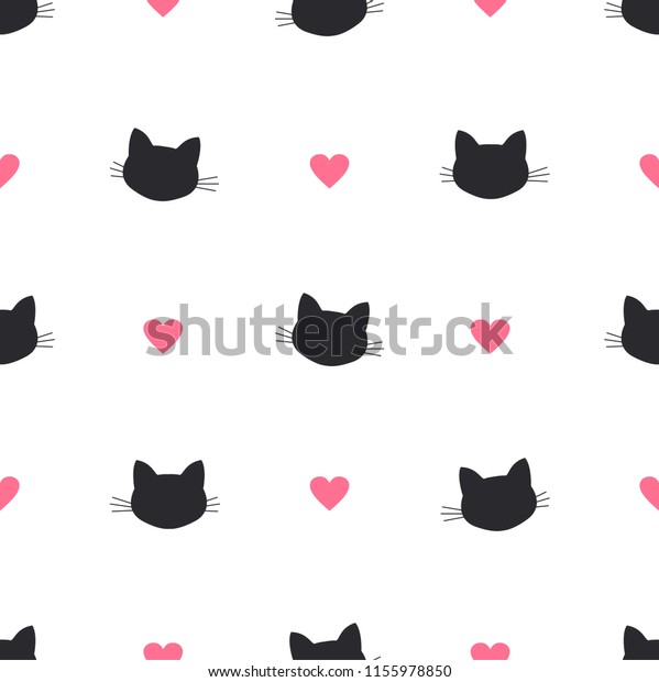 cat head heart vector seamless pattern