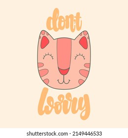 Cat Head Illustration Worry Phrase Vector Stock Vector (Royalty Free ...