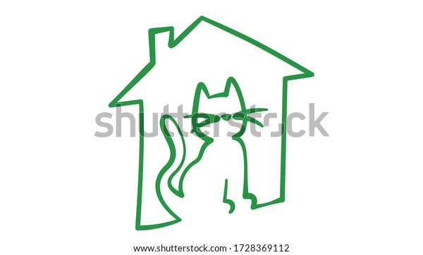 Cat Inside House Icon Hand Draw Stock Vector (Royalty Free) 1728369112 ...