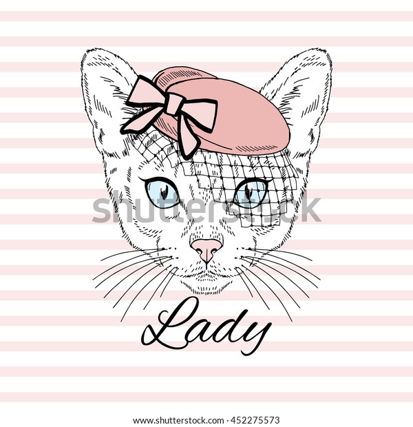 Cat Lady Portrait Hand Drawn Animal Stock Vector (Royalty Free) 452275573