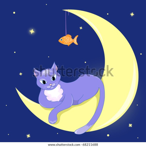 Cat Lies On Half Moon Vector Stock Vector (Royalty Free) 68211688 ...