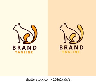 Vektor Stok Cat Line Art Logo Design Template (Tanpa Royalti ...