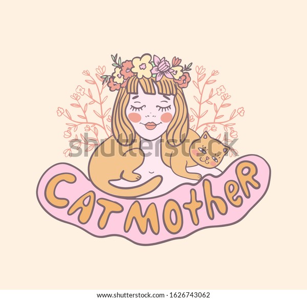 Cat Mother Cat Lady Vector Illustration Stock Vector (Royalty Free ...