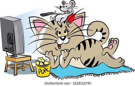 Cat Mouse Watching Tv Stock Vector (Royalty Free) 1618116745 | Shutterstock