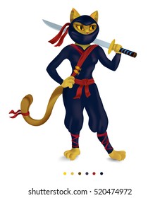 Cat Ninja Standing Sword Vector Mascot 스톡 벡터(로열티 프리) 520474972 ...