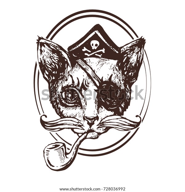 Cat Pirate Hand Drawn Tattoo Ink Stock Vector (Royalty Free) 728036992 ...
