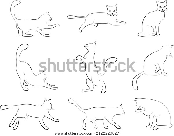 Cat Pose Outline Set By Vector Stock Vector (Royalty Free) 2122220027 ...